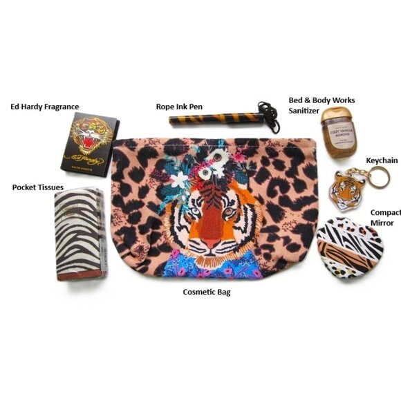 Ed Hardy | Makeup | Tiger Makeup Bag Set Keychain Pen Mirror Tissues ...